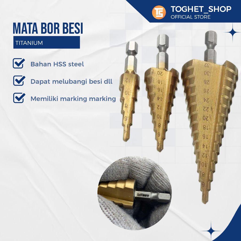 Jual Mata Bor Besi Titanium Pagoda Piramid Kerucut Spiral 3 PCS Mata ...