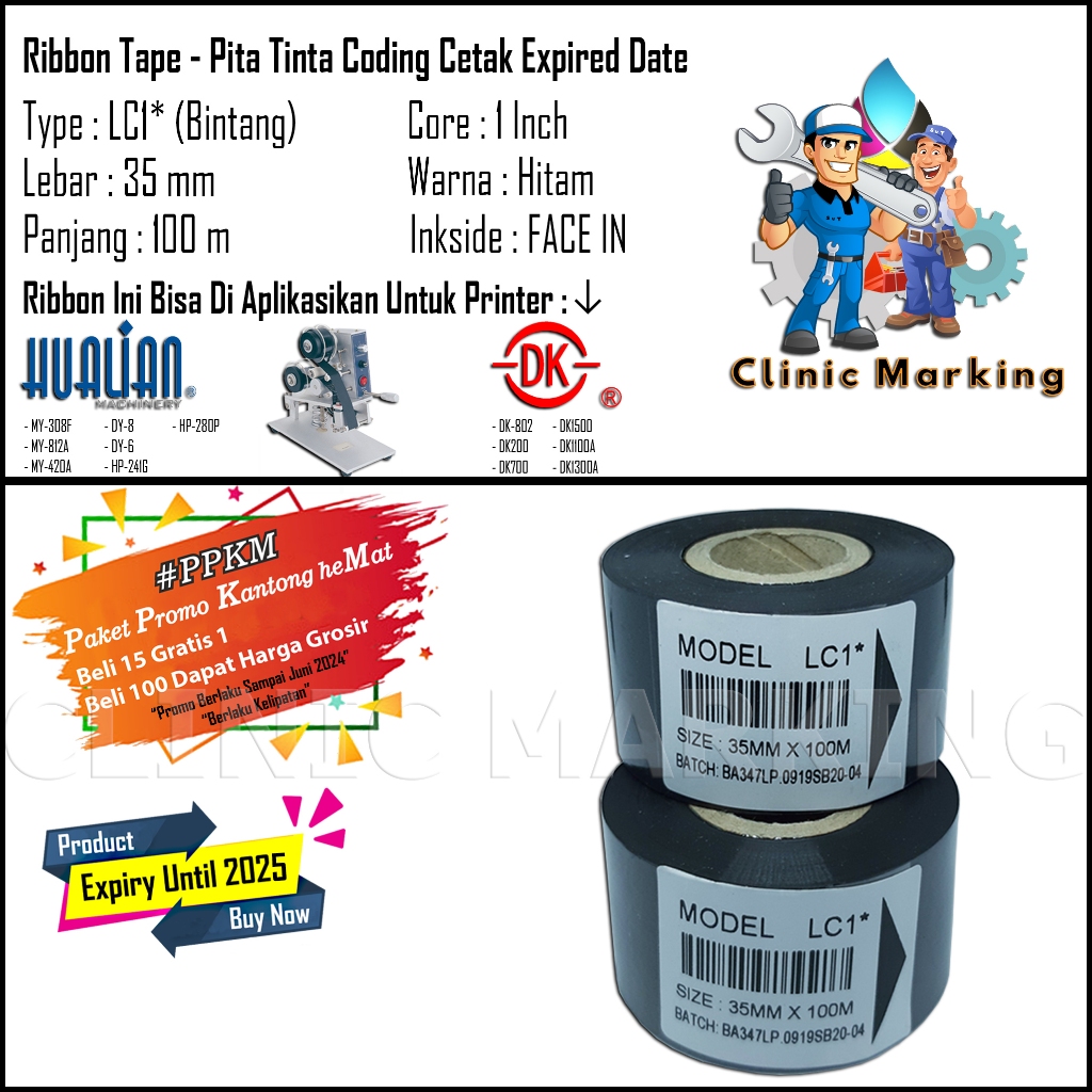 Jual Ribbon LC1* 35 x 100 Pita Tinta Cetak Coding Expired Date Hot ...