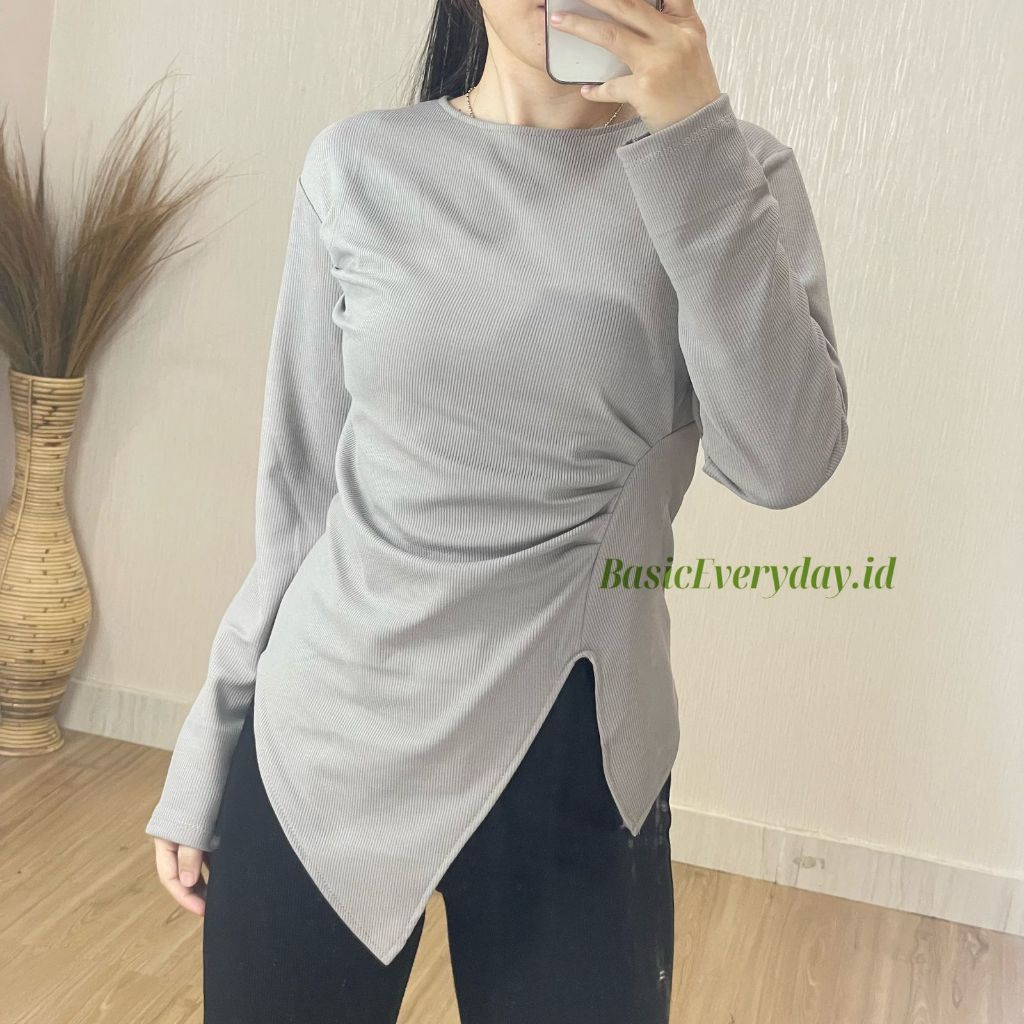Jual BasicEveryday Yoora Top Lengan Panjang Atasan Blouse Wanita Rib ...