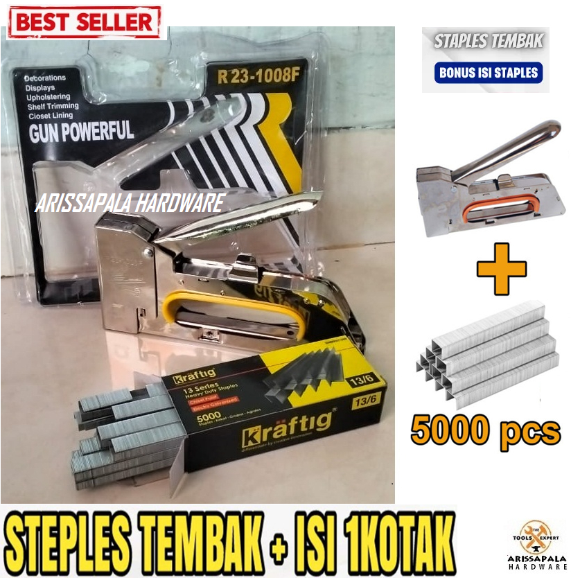 Jual PAKET Staples Tembak Plus Isi 1 kotak 5000 Pcs Steples Jok Kulit ...