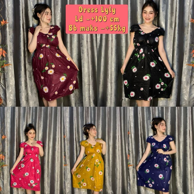 Jual Dress Lily midi Dress/daster kerut dada solo korean style Dress ...
