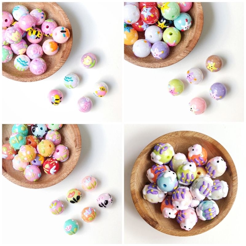 Jual 1 pcs Mote BOLA LUKIS UV Pastel Color Topping Karakter Bead Beads ...