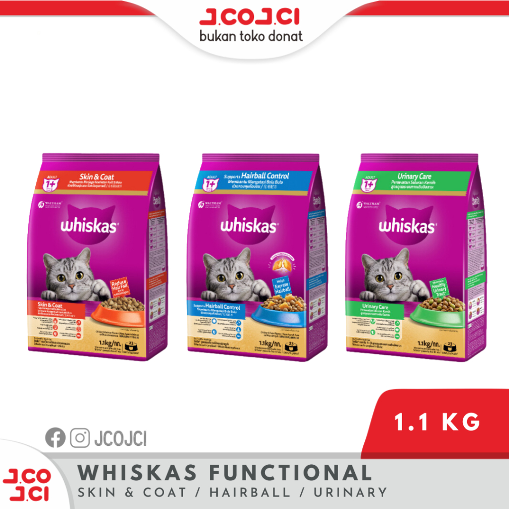 Jual Whiskas Skin & Coat / Indoor Functional / Hairball / Urinary 1.1 ...