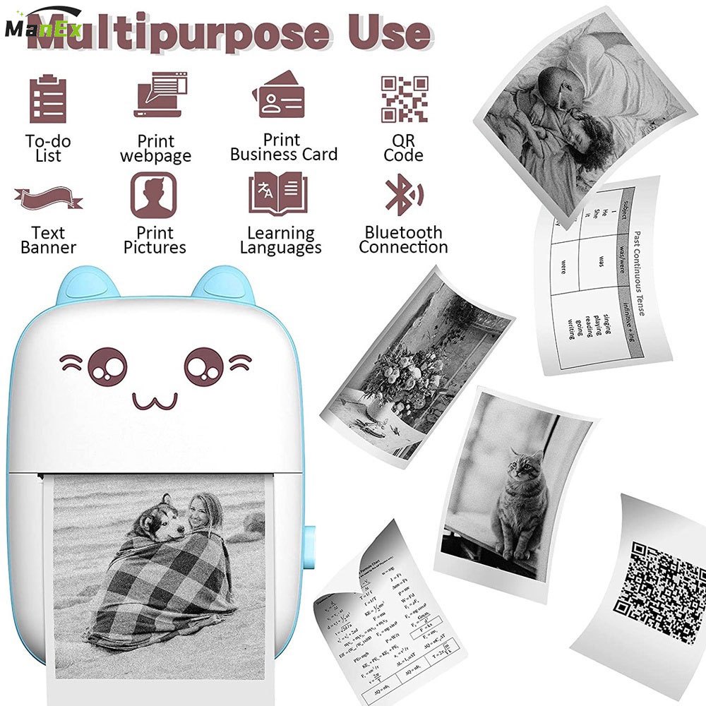Jual 【Stok Lokal】ManEx Portabel Mini Thermal Printer,Tanpa Tinta Termal ...