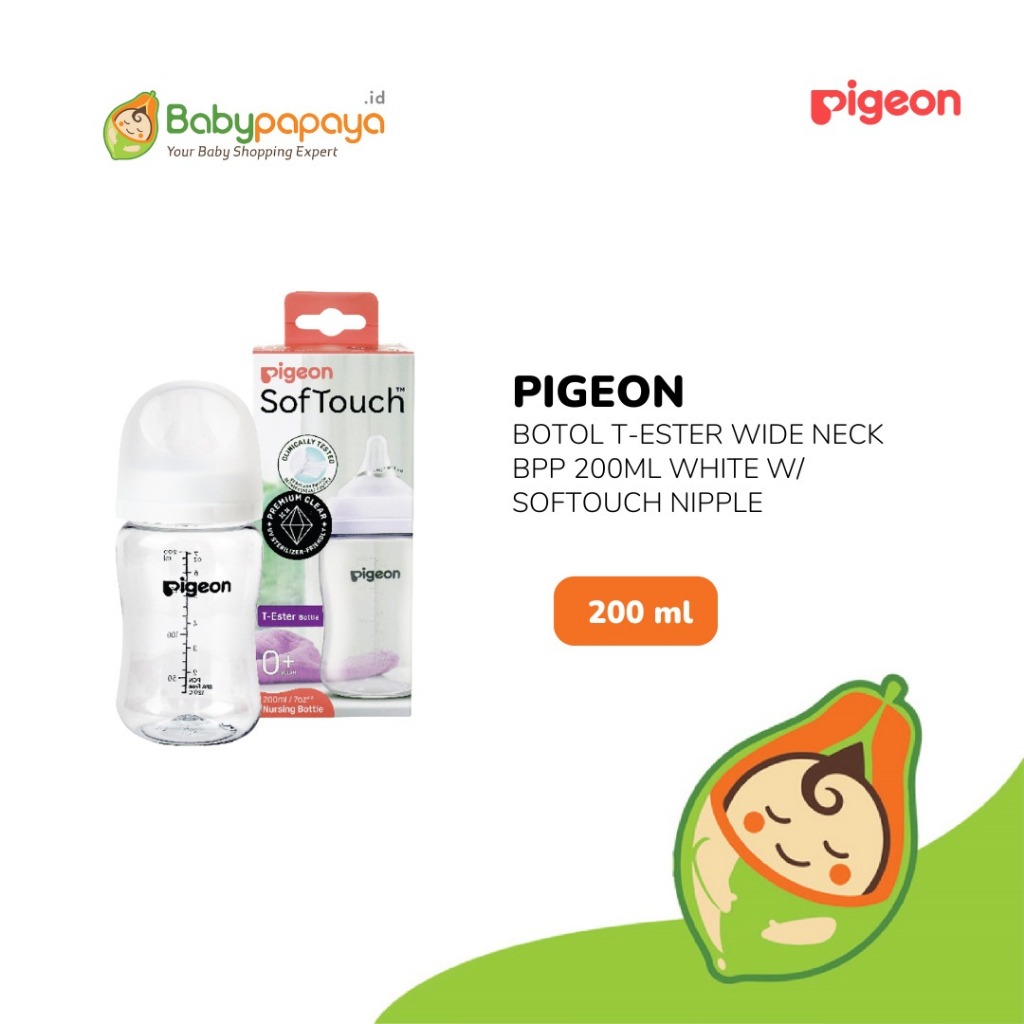 Jual PIGEON BOTOL T-ESTER WIDE NECK BPP 200ML WHITE W/ SOFTOUCH NIPPLE | Shopee Indonesia