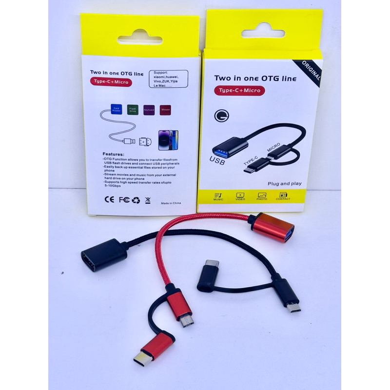 Jual Kabel OTG Line 2 in 1 Type-C + Micro Plug And Play | Shopee Indonesia