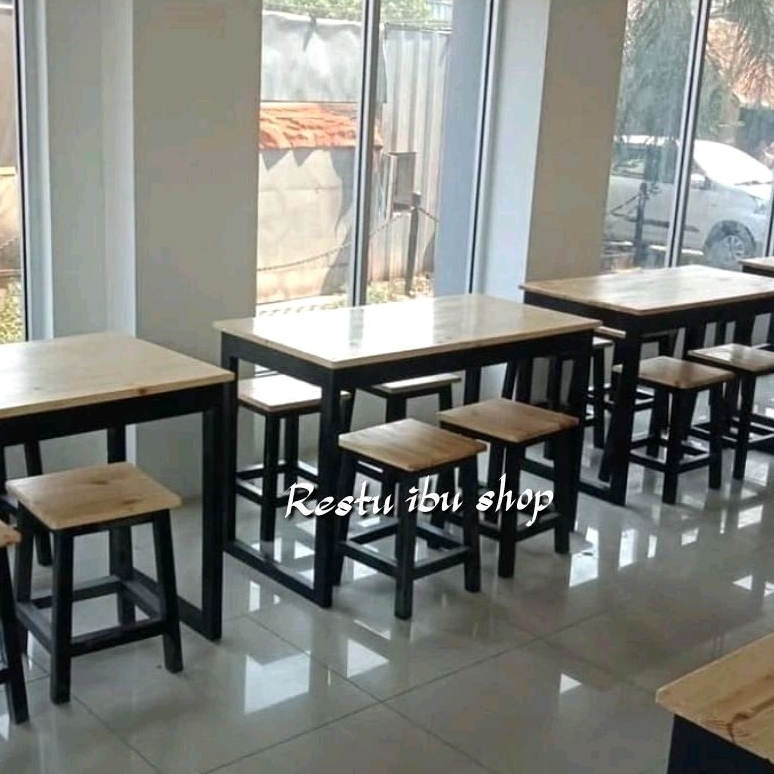 Jual set meja makan, meja caffe, meja warung, kayu jati Belanda | Shopee Indonesia