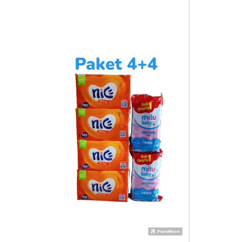 Jual Paket 4+4 Tissu Nice 180 sheet 4 pack + tissue basah Mitu 4 pack ...
