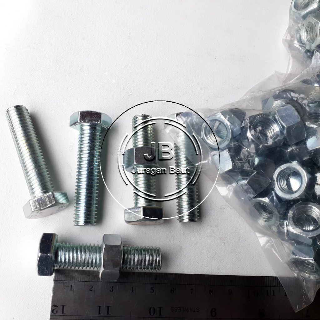 Jual BAUT MUR M12 X 50 PANJANG 5CM 5 CM KUNCI 19 50MM MM PUTIH BAUD BMP M12X50 DIAMETER DRAT ...