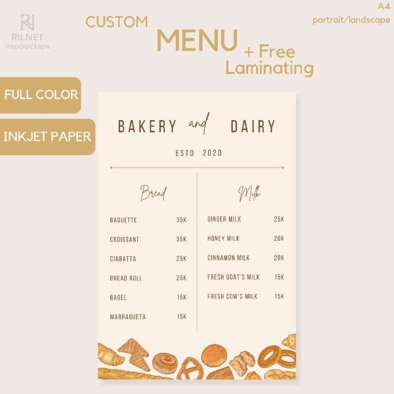 Jual Custom Cetak Print Menu + Free Laminating [per 1 lembar A4 ...