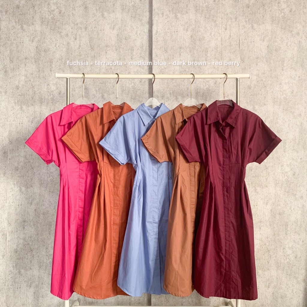 Jual Premium Presley Plain Dress TH 997 / 1038 COTTON Gaun Midi Wanita ...