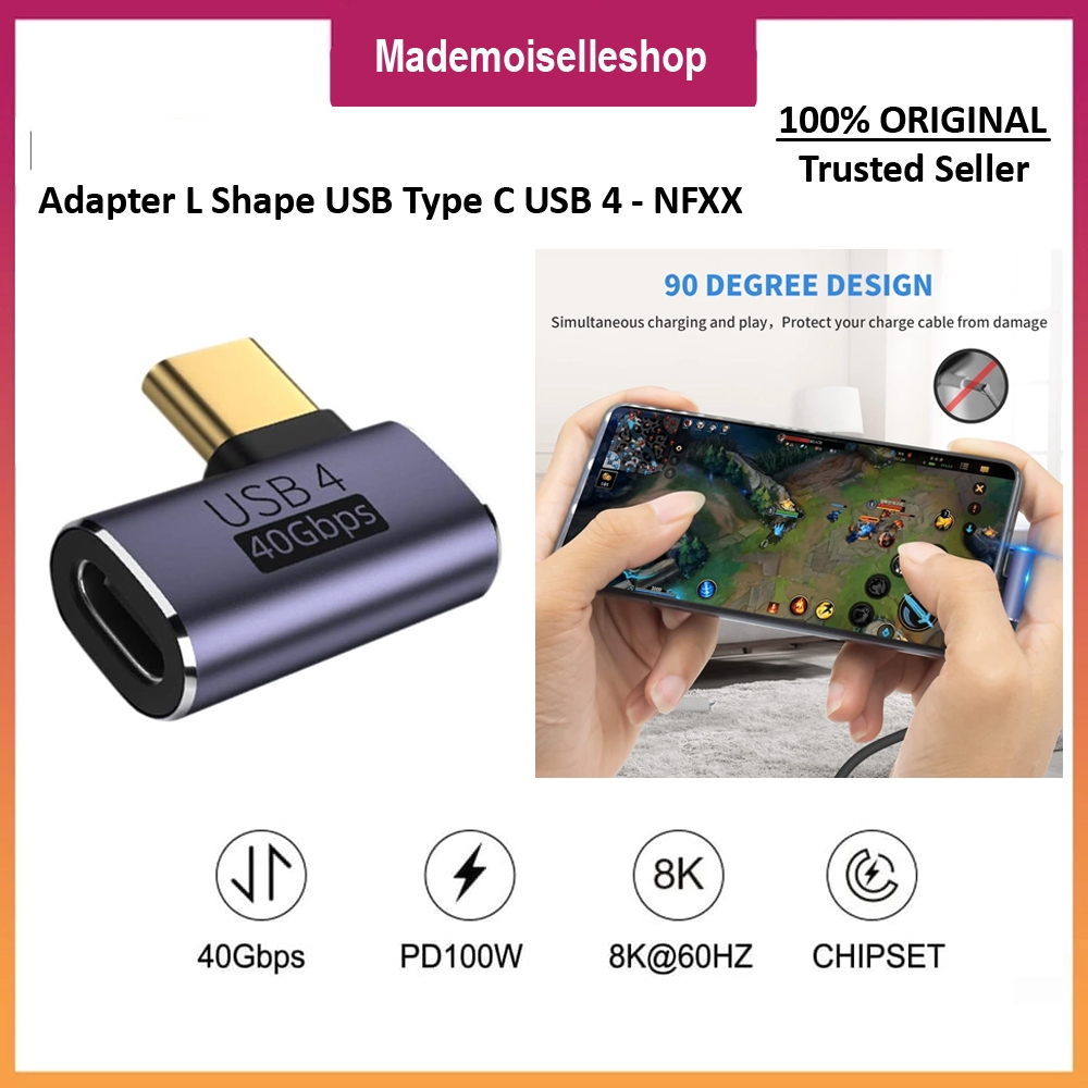 Jual Adapter L Shape USB Type C Male to Female SIDE ANGLE - High Speed ...