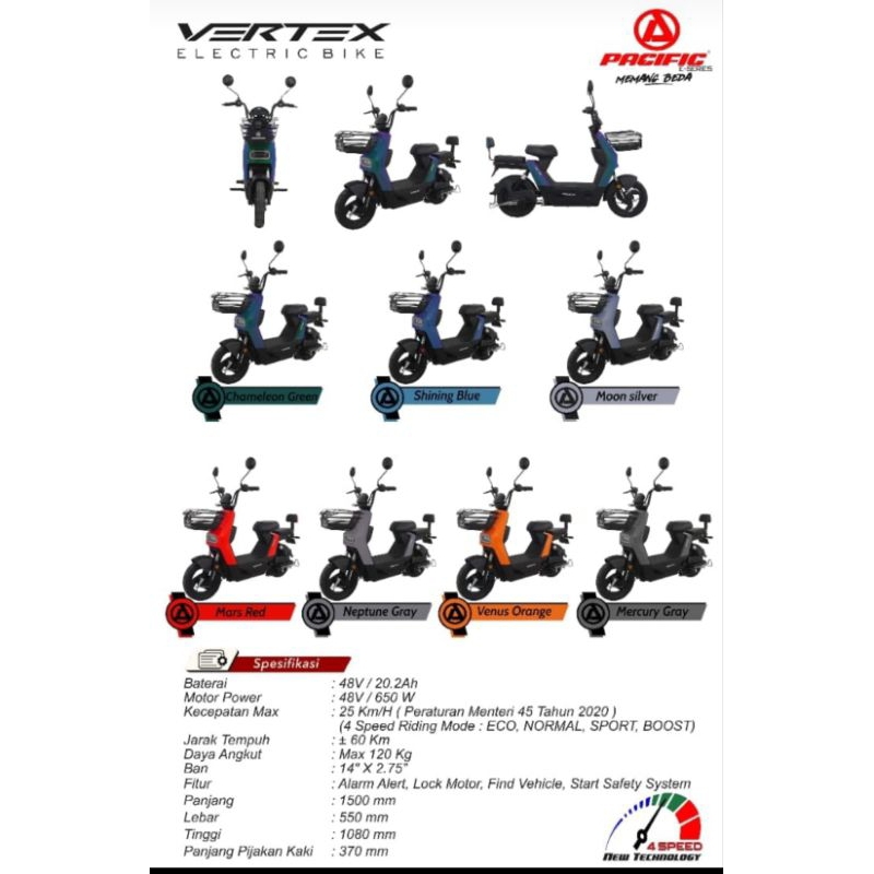 Jual Sepeda Listrik Pacific Vertex 650watt 48volt 20.2 AH | Shopee ...