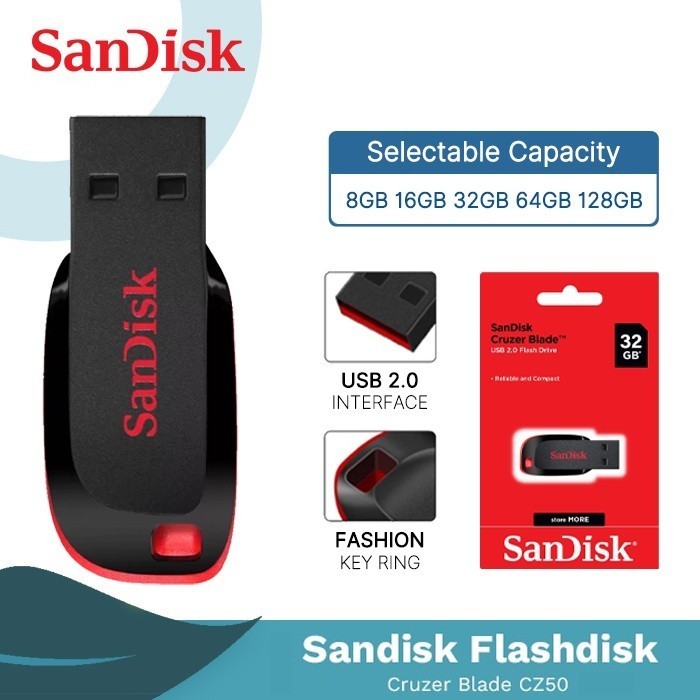 Jual SanDisk Flash Drive USB 2.0 CZ50 Cruzer Blade FlashDisk 16 32 64 ...