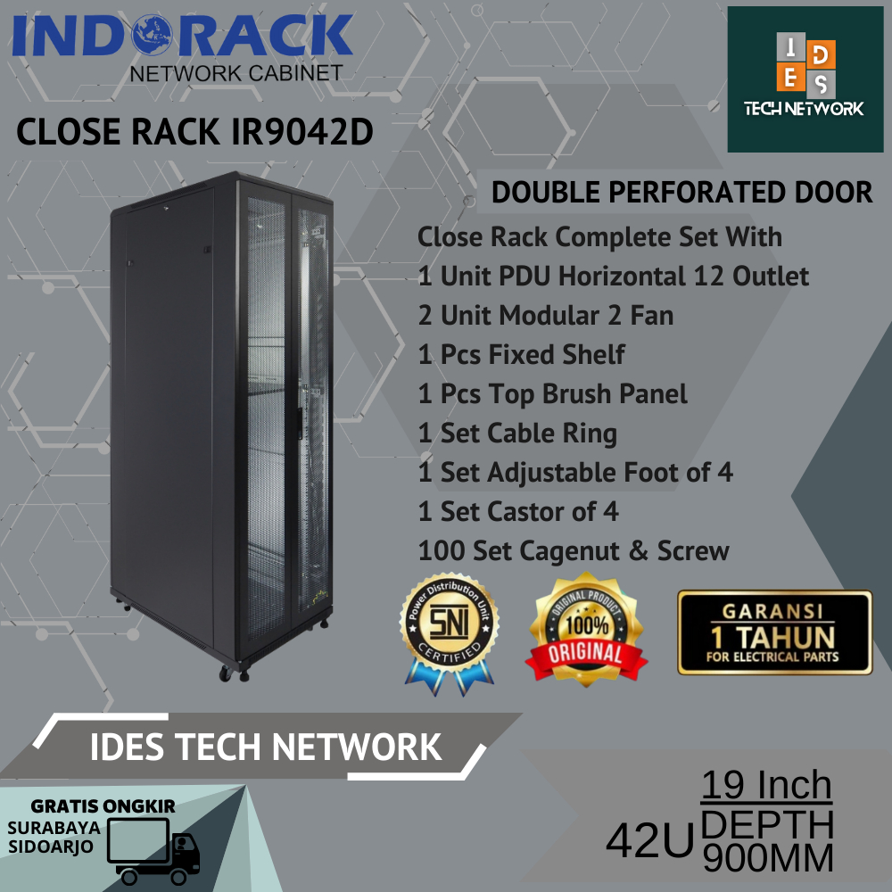 Jual Rack Server Indorack Close Rack IR9042D 42U Depth 900mm Double ...