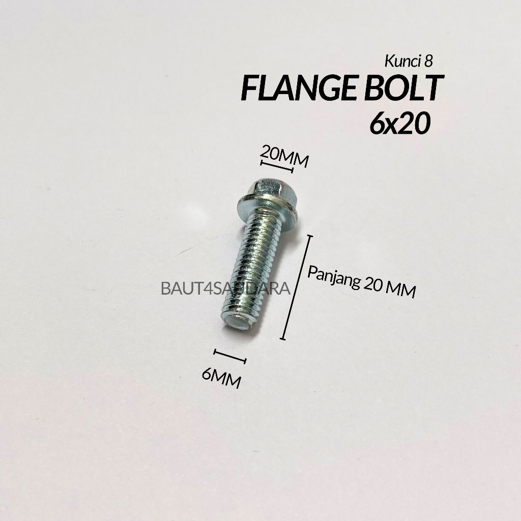 Jual Baut Flange Bolt 6x20 Kunci 8 Putih | Shopee Indonesia