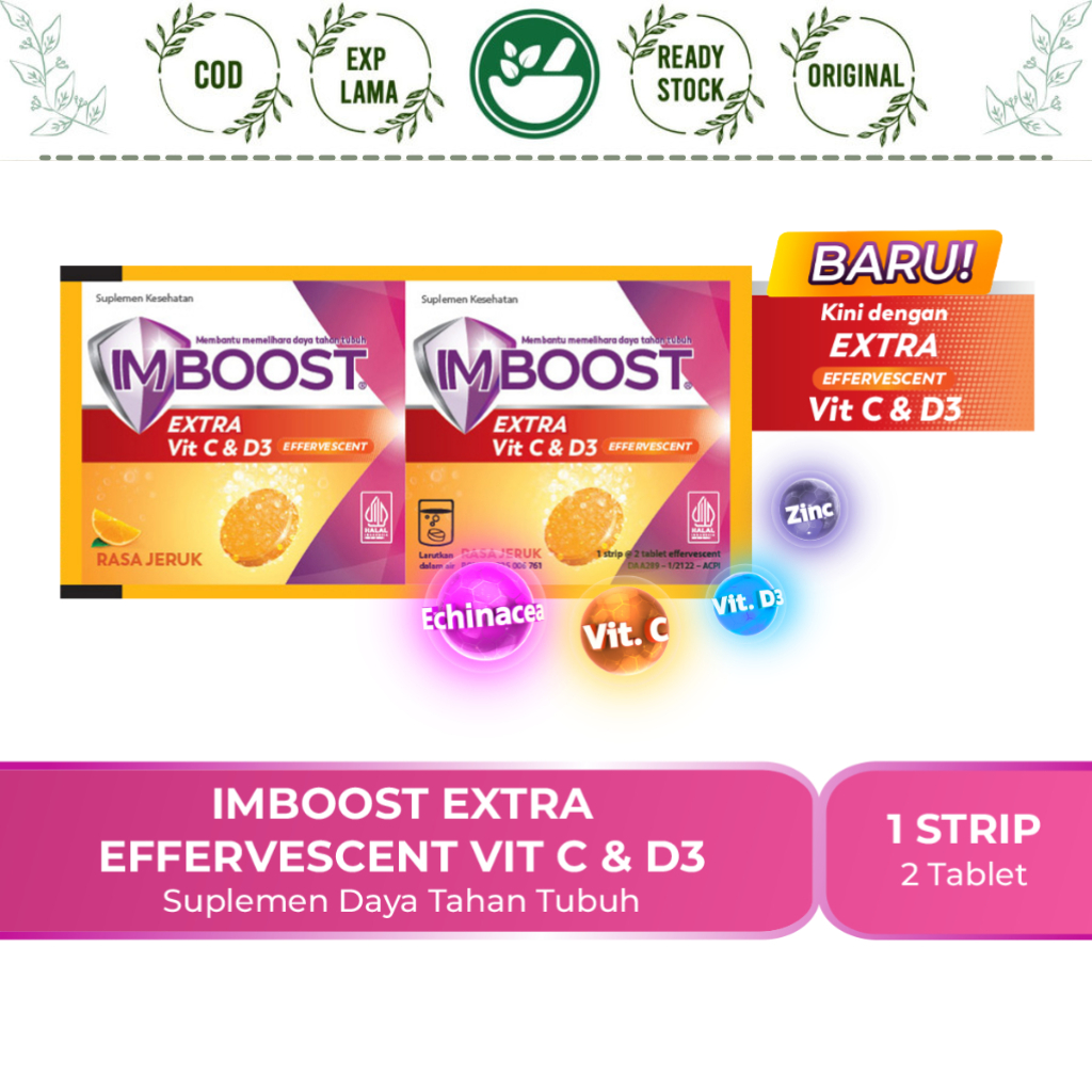Jual IMBOOST EXTRA VIT C D3 EFFERVESCENT WITH VITAMIN C RASA JERUK 1 ...