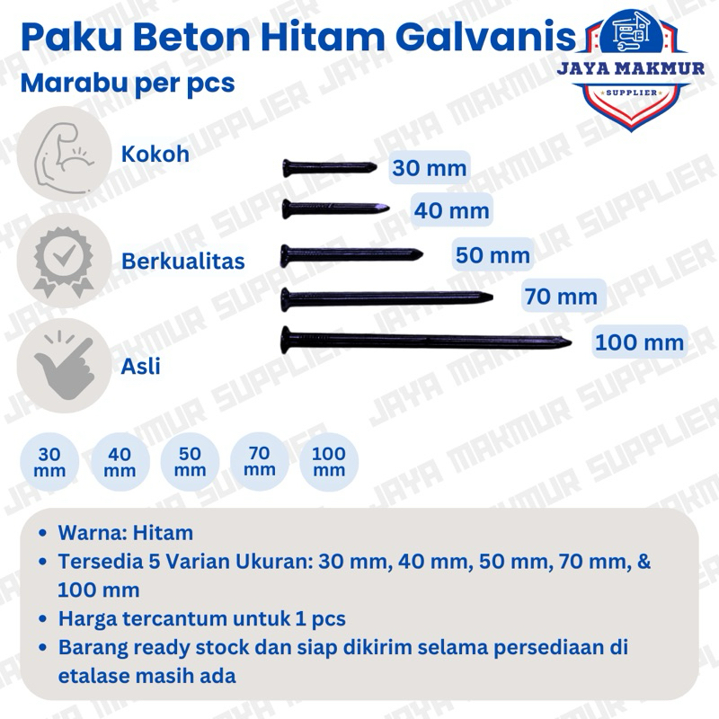 Jual Paku Beton Marabu Hitam Galvanis per pcs | Shopee Indonesia