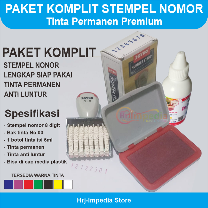 Jual Stempel nomor 8 digit paket komplit tinta permanent | Stempel ...