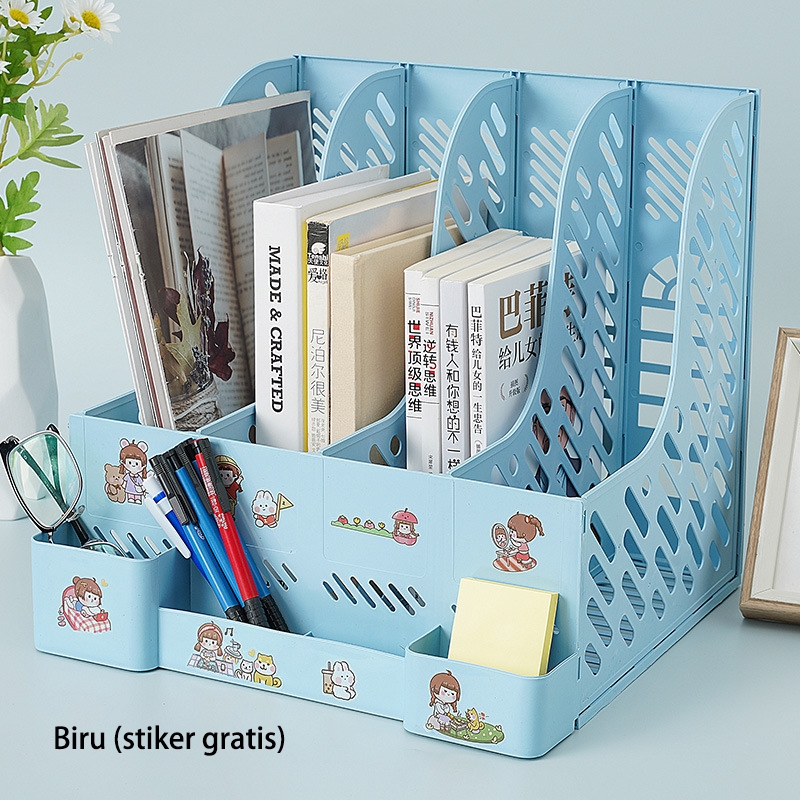 Jual 4 Warna Rak Buku Sekat Rak Penyimpanan Meja Belajar Stationary Kit ...