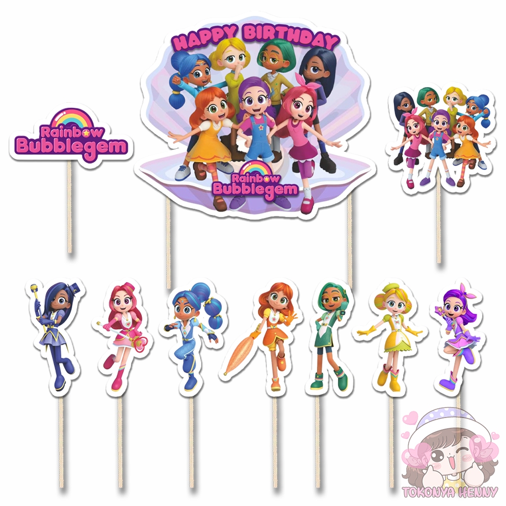 Jual Topper Cake Hiasan Kue Ulang Tahun motif RAINBOW BUBBLEGEM ...