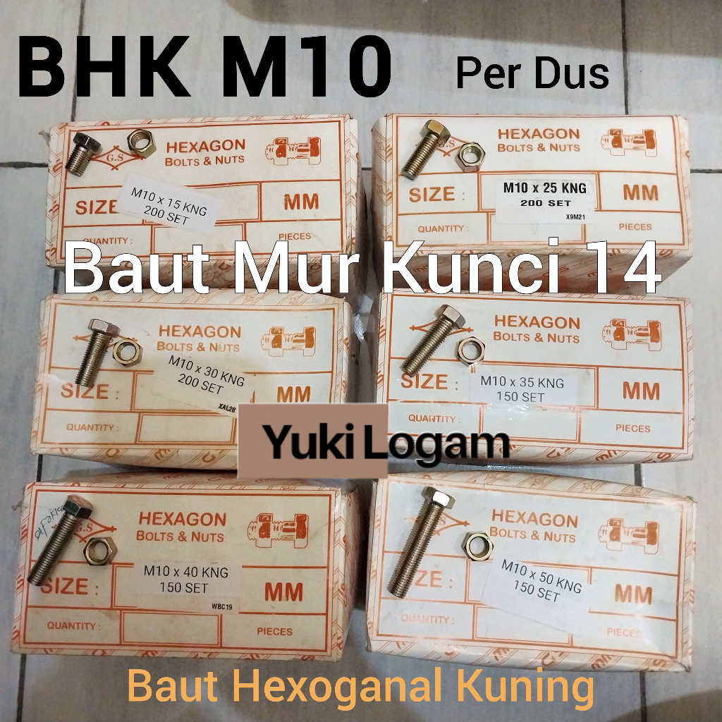 Jual 1 Dus Bhk Bmk M10, Ukuran M10X15 Sampai M10X150 Baut Mur Hexagon ...