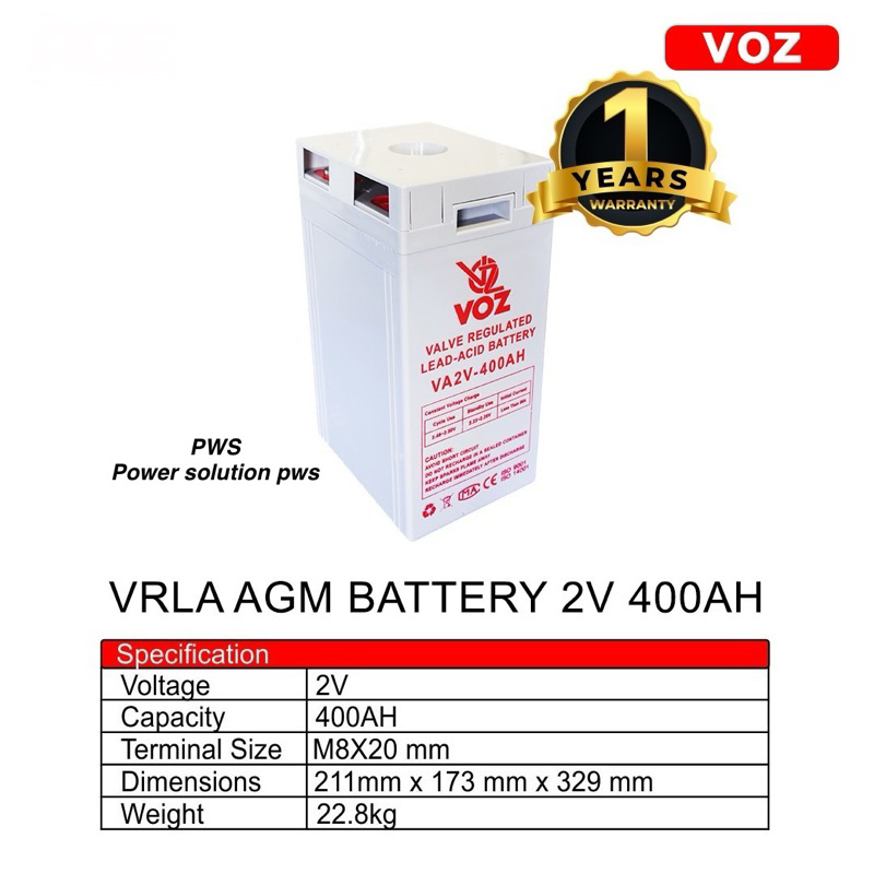 Jual VOz Aki Kering / Baterai VRLA 2V 400Ah Battery UPS Batre Solar ...