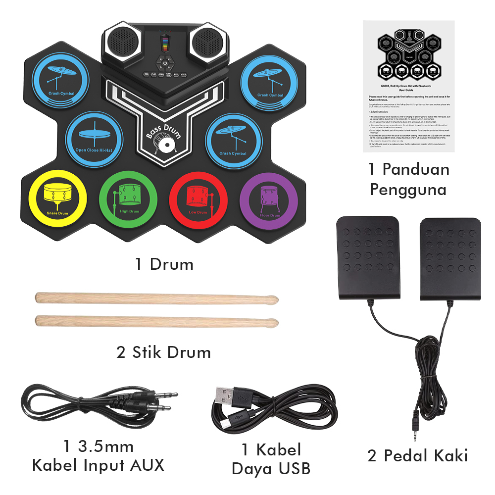 Jual Rixton Drum Elektronik Portabel Digital USB 7 Bantalan Roll up ...