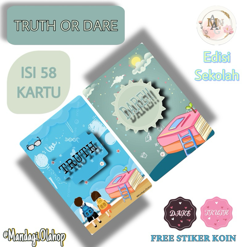 Jual Kartu Permainan Truth or Dare (ToD) Versi Sekolah || isi 58 kartu || Kartu permainan Viral ...