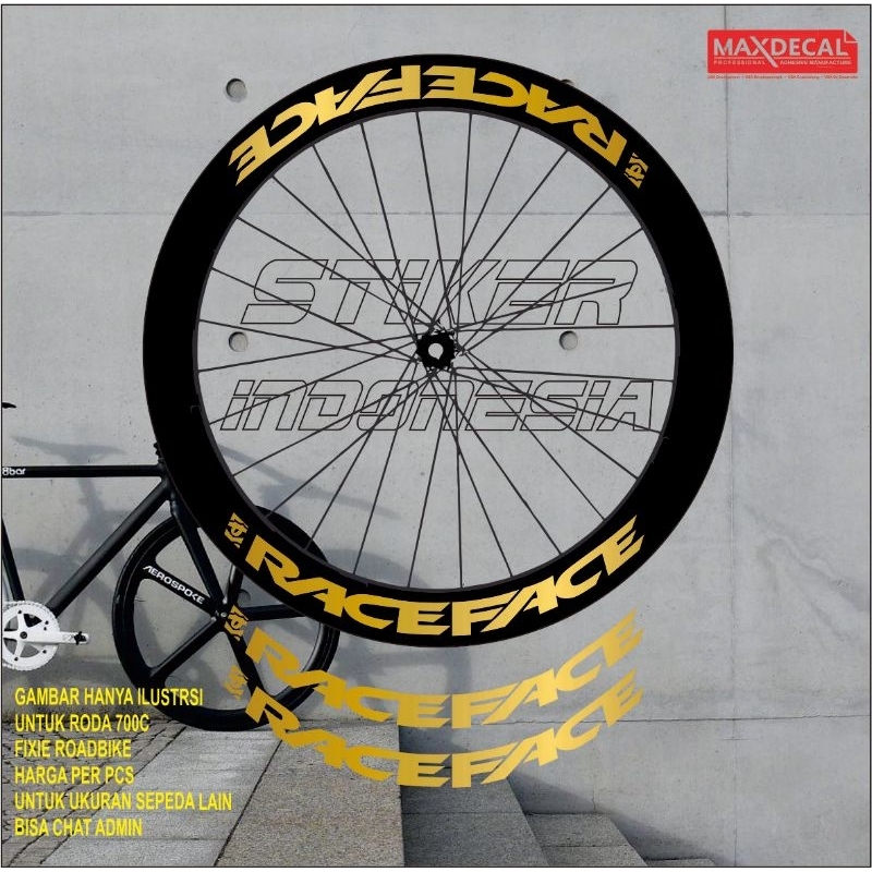 Jual sticker rims stiker velg sepeda fixie roadbike RACEFACE gold ...