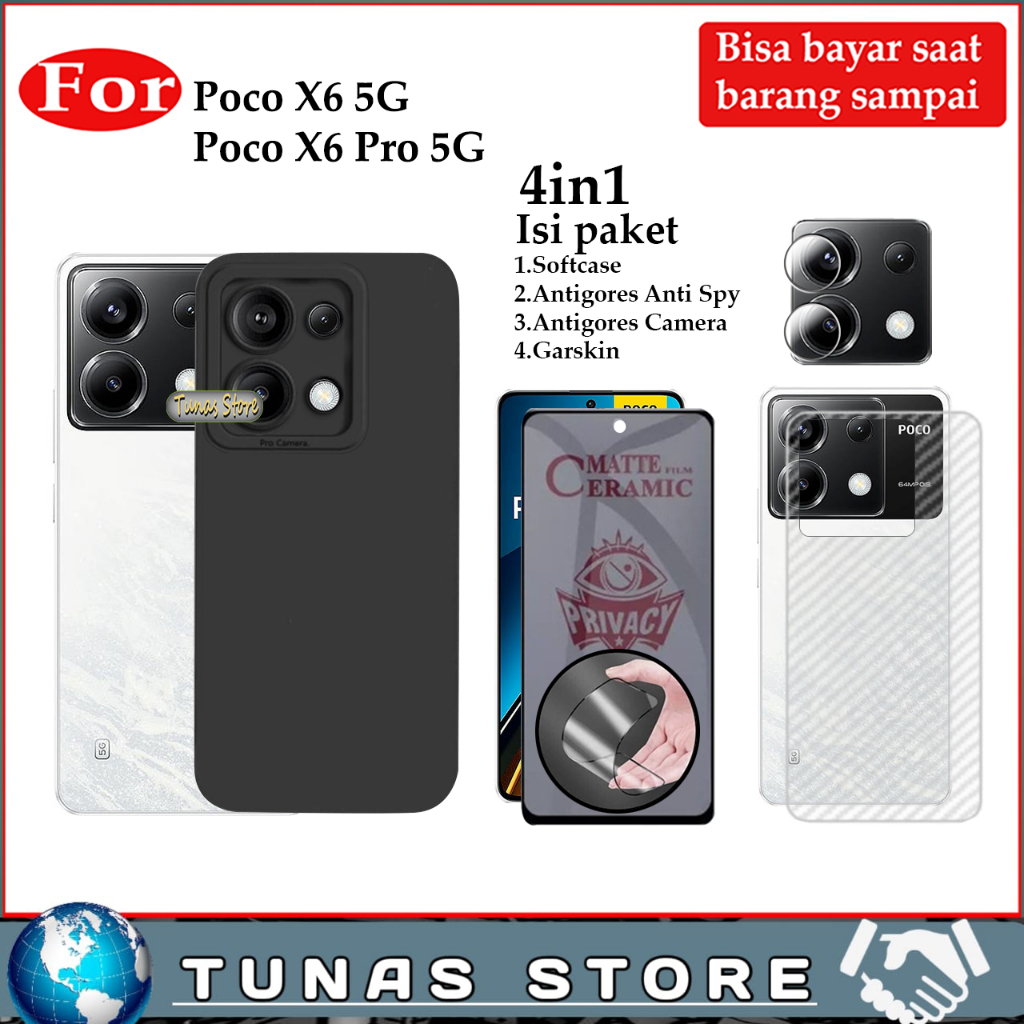Jual PAKET 4IN1 Softcase poco X6 5G / X6 Pro 5G casing case silikon ...