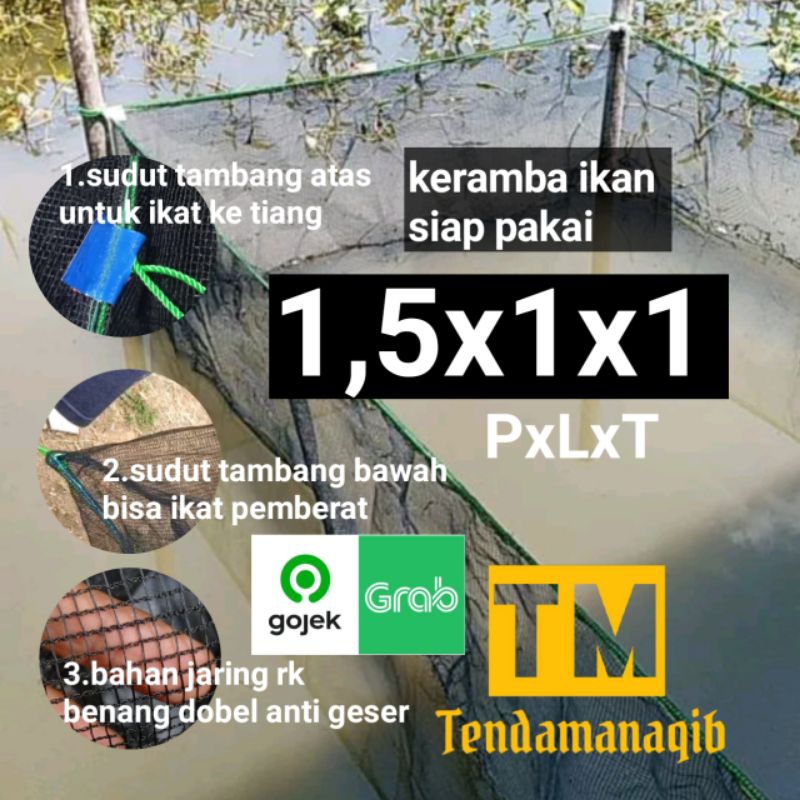 Jual keramba ikan 1,5x1,5x1 1x1,5x1 bahan jaring rk hitam anti geser | Shopee Indonesia
