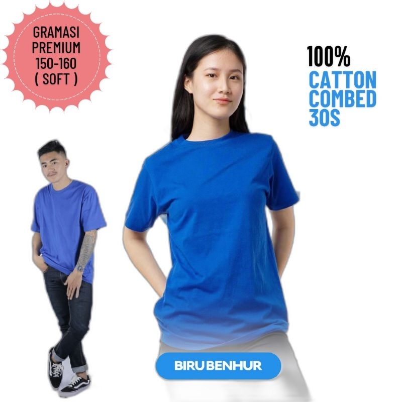 Jual Kaos Polos Biru Benhur Pendek Premium Catton Combed 30s 100% ...