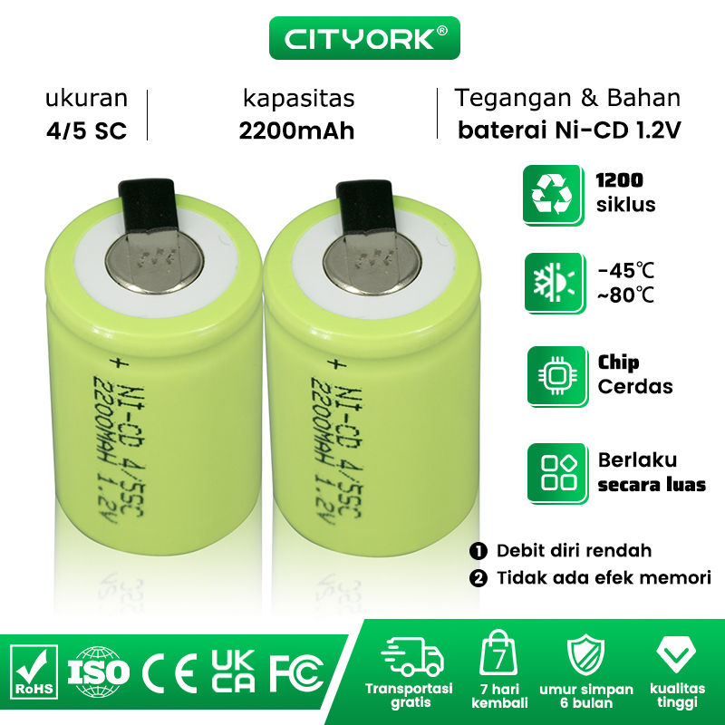 Jual Cityork 4/5 SC NI-CD Baterai 1.2V 2200mah Sub C Baterai Isi Ulang untuk DIY Obeng Bor ...