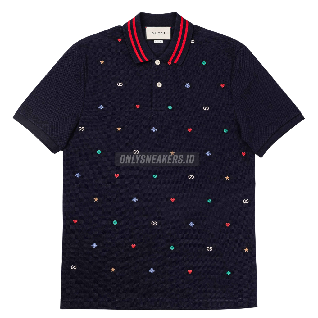 Jual GUCCI GG SYMBOL EMBROIDERED MULTICOLOR POLO NAVY (100% AUTHENTIC ...