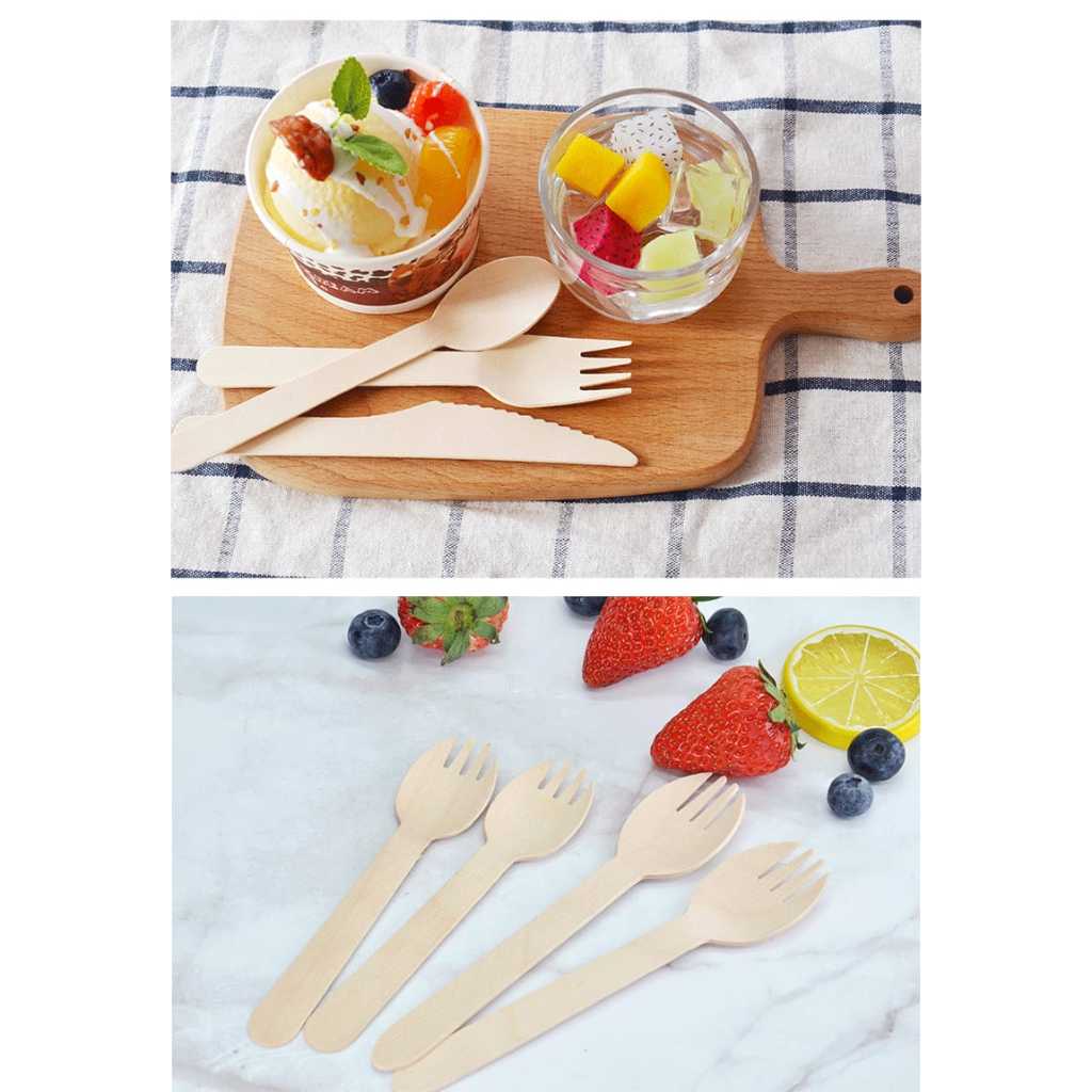 Jual Sendok Kayu Dessert SENDOK GARPU KECIL Kue Ice Cream Spoon 100 pcs ...