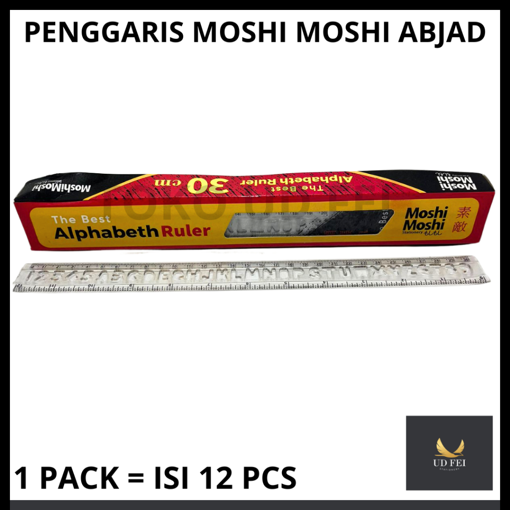 Jual (1 PACK = 12 PCS) Penggaris Moshi Moshi/ Penggaris Abjad ...