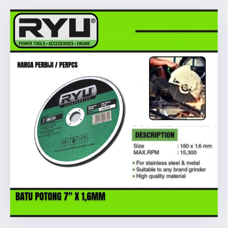 Jual Mata Potong Cut Off Batu Potong Besi Baja Stainless 7" RYU ORIGINAL | Shopee Indonesia