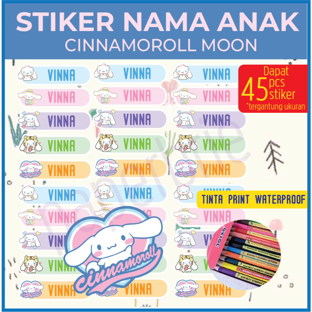 Jual Stiker label nama CINNAMOROLL MOON anak Sticker buku anak sticker ...