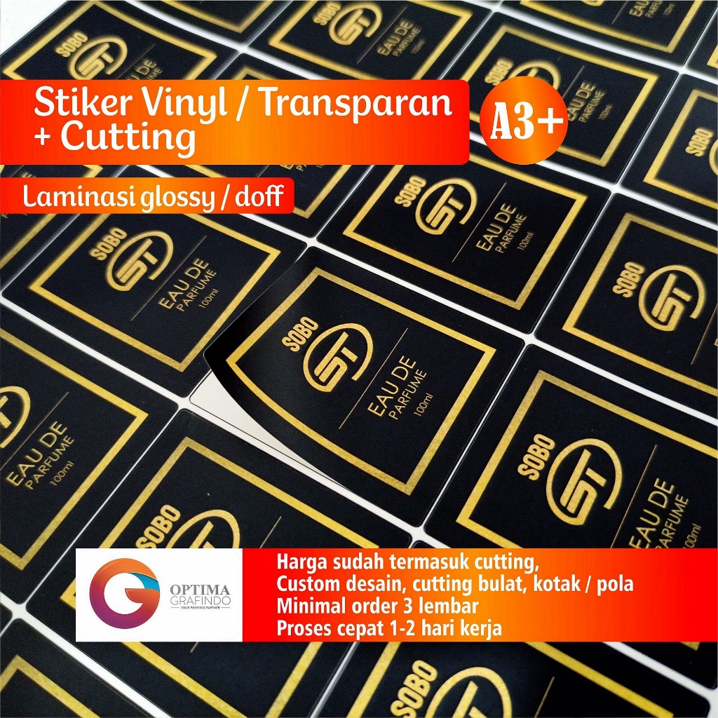 Jual Cetak Stiker Custom Vinyl / Transparan plus Laminasi Glossy / Dof ...