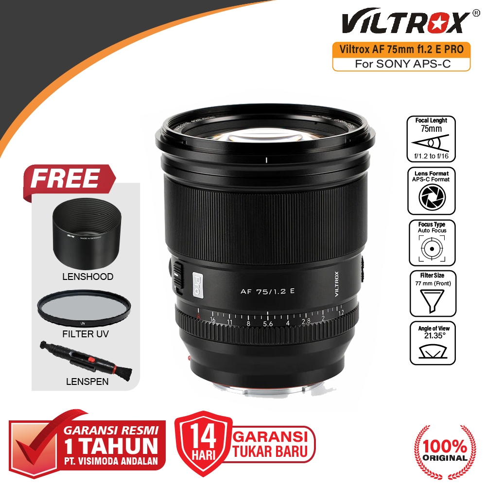 Jual Lensa Viltrox AF 75mm f1.2 PRO for Sony APSC Lens 75 mm f/1.2 Resmi | Shopee Indonesia