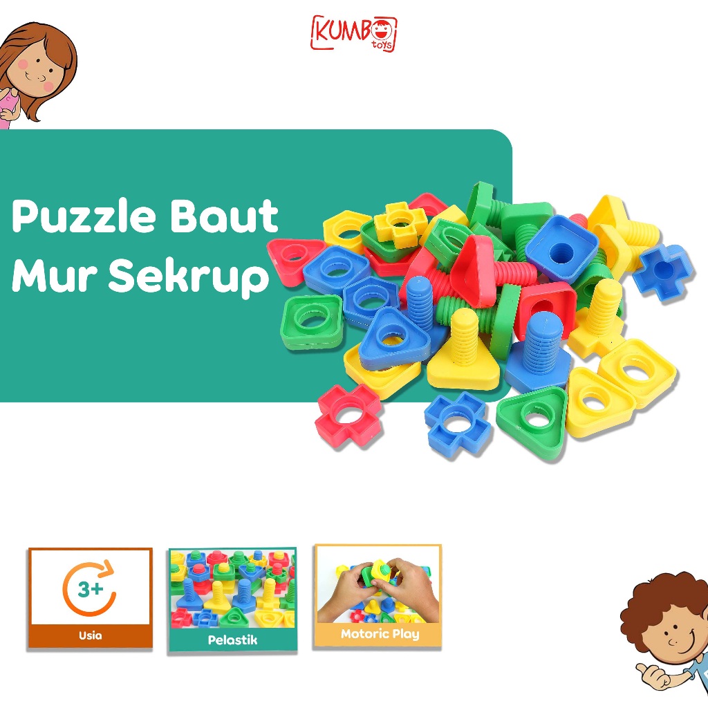 Jual Mainan Edukasi Puzzle Baut Mur Sekrup Tebal Bongkar Pasang Screw ...