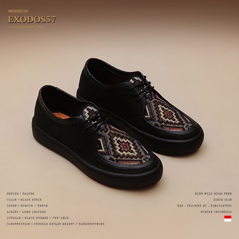 Jual Sepatu Sneakers Kulit Pria Exodos57 - Talupa Black Etnik | Shopee ...