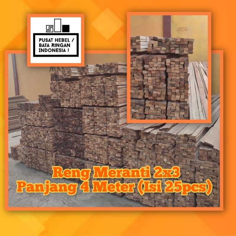 Jual Kayu Reng Meranti 2x3 Panjang 4Meter (Isi 25Pcs) | Free Ongkir ...