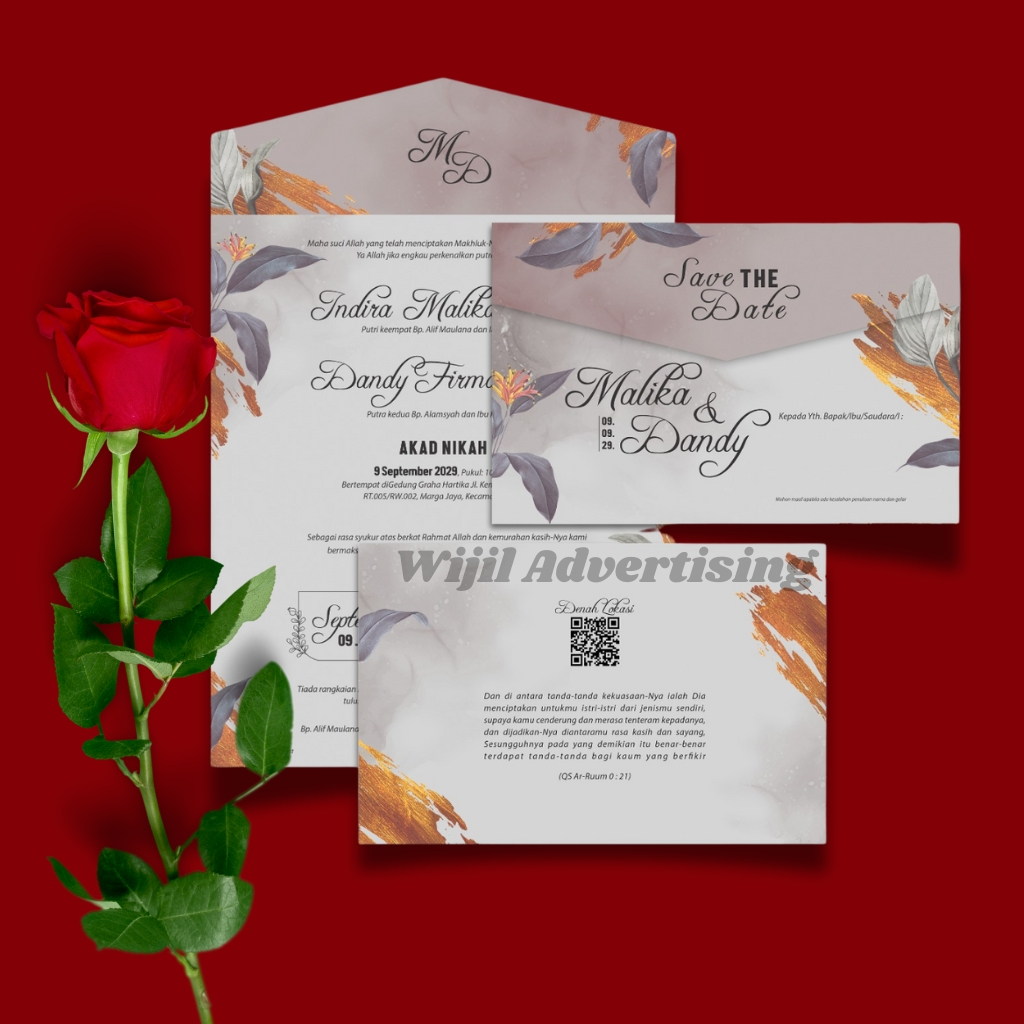 Jual Undangan Pernikahan Elegan Simple Lipat 3 Semi AMplop Tebal Free ...