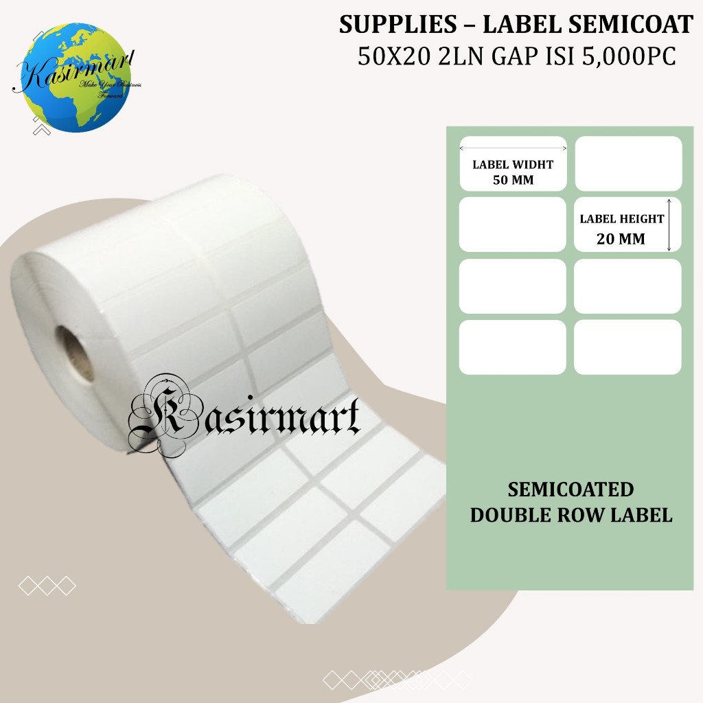 Jual Label Barcode Semicoat 50x20 2 Line isi 5000 Label Harga Nama Barang 50x20 mm Core 1 inch ...