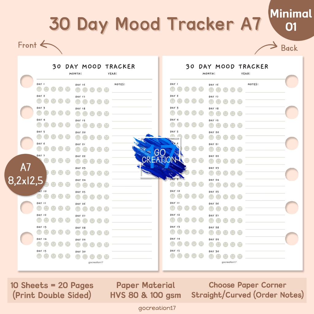 Jual Buku Planner Refill Kertas Isi Binder 30 Day Mood Tracker Simple ...