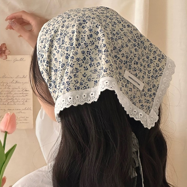 Jual Town Shell - Floral Lace Korean Aesthetic Scarf Head Band / Bonnet ...