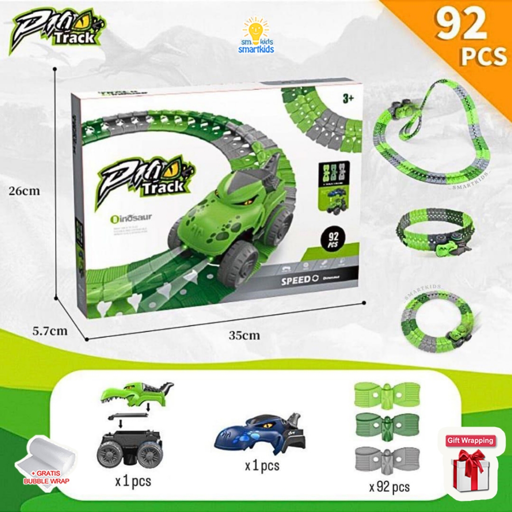 Jual Mainan Dino Mobil Truk DIY Susun Fleksibel Trek Lampu Cahaya LED ...