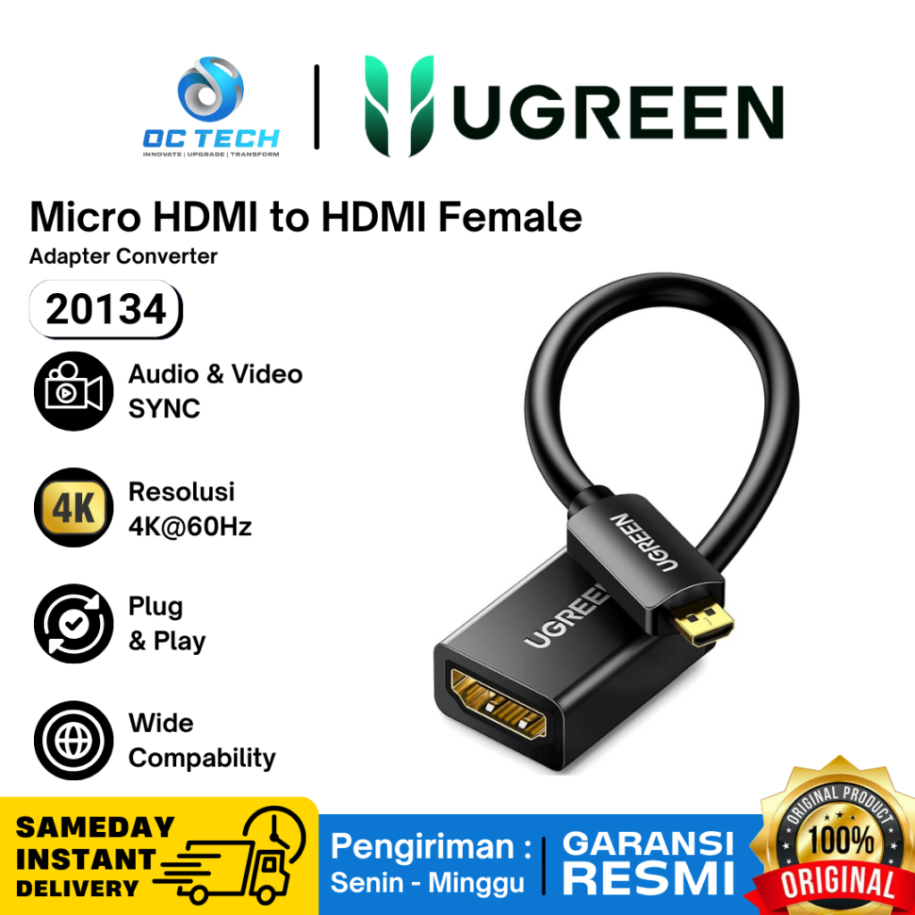 Jual UGREEN Micro HDMI Male to HDMI 2.0 Female Adapter Converter Cable 22cm Ugreen 20134 ...